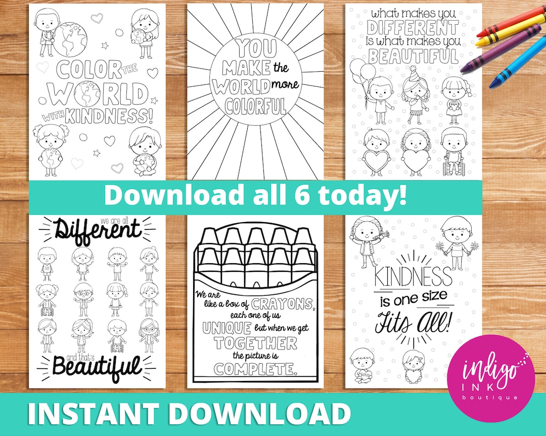 Kindness Coloring Pages INSTANT DOWNLOAD | Affirmations for Kids ...