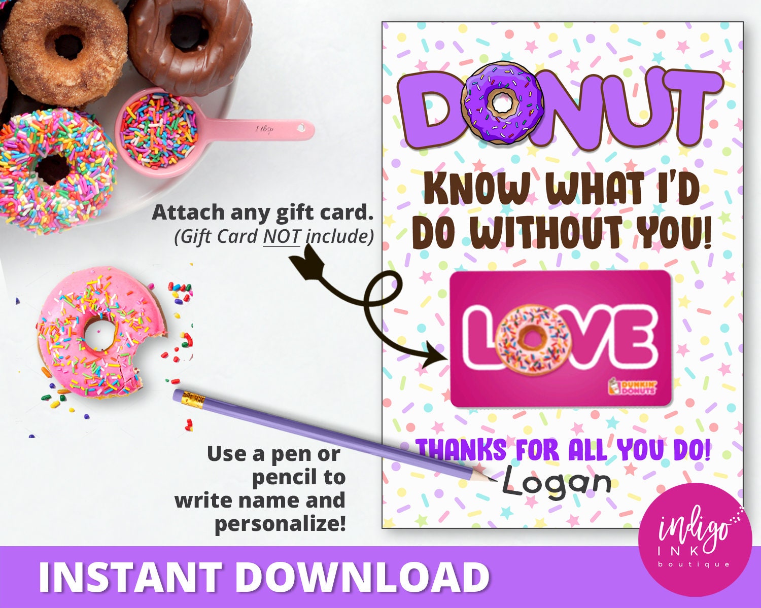 Donut Gift Card Holder INSTANT DOWNLOAD Coffee Gift Card | Etsy