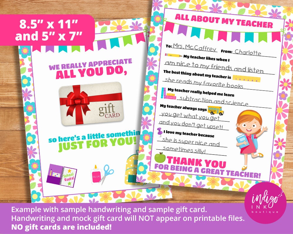Teacher Appreciation Gift INSTANT DOWNLOAD | Teacher Gift Ideas | All ...