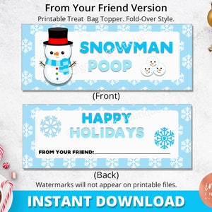 Snowman Poop Bag Topper INSTANT DOWNLOAD | Holiday Bag Topper | Snowman ...