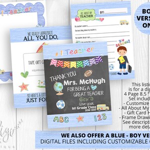 All About My Teacher DIGITAL DOWNLOAD | Teacher Gift Ideas | Teacher ...