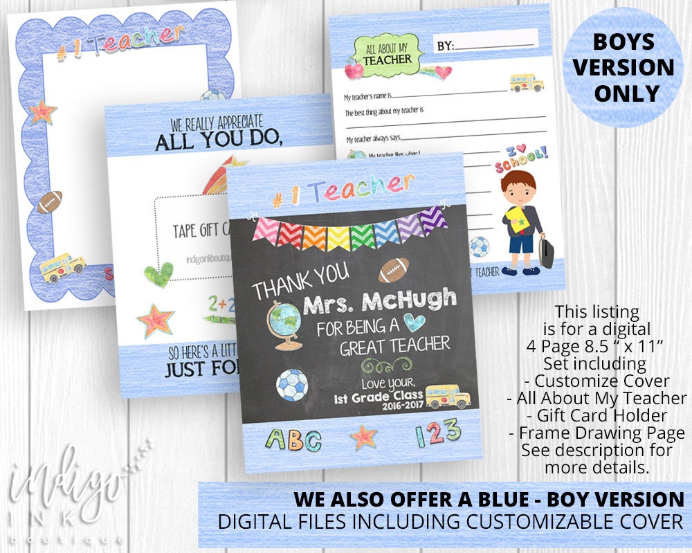 All About My Teacher DIGITAL DOWNLOAD | Teacher Gift Ideas | Teacher ...