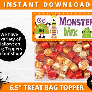 Halloween Bag Topper | Printable Halloween Treat Bag Toppers | Monster ...