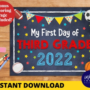 First Day of Third Grade Printable School Sign INSTANT - Etsy