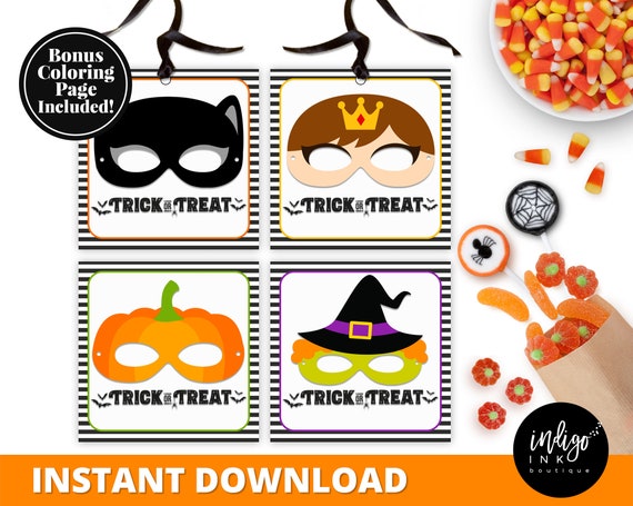 Halloween Treat Tags INSTANT DOWNLOAD | Halloween Mask Tags | Trick or ...