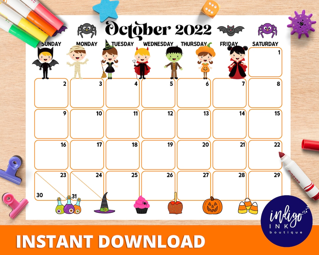 October Calendar INSTANT DOWNLOAD Monthly Planner Digital - Etsy