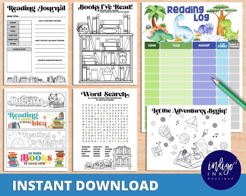 Reading Log Bundle INSTANT DOWNLOAD Kids Reading Chart - Etsy