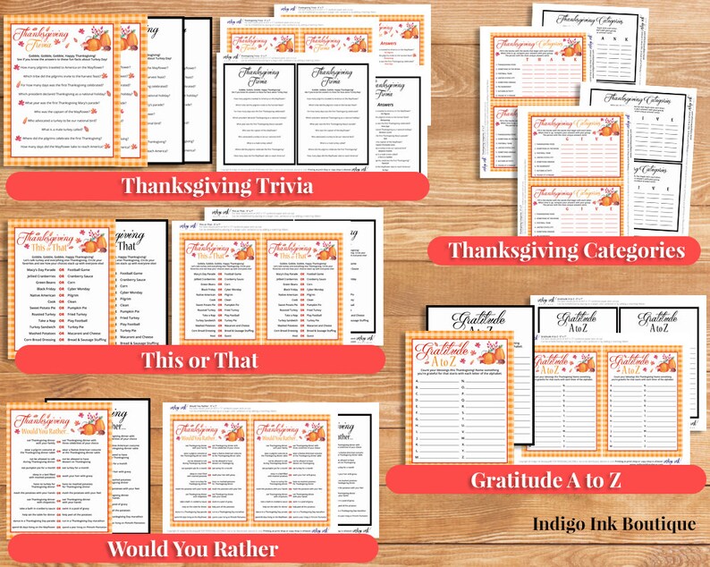 Thanksgiving Games Printable Bundle 5 Thanksgiving Party | Etsy