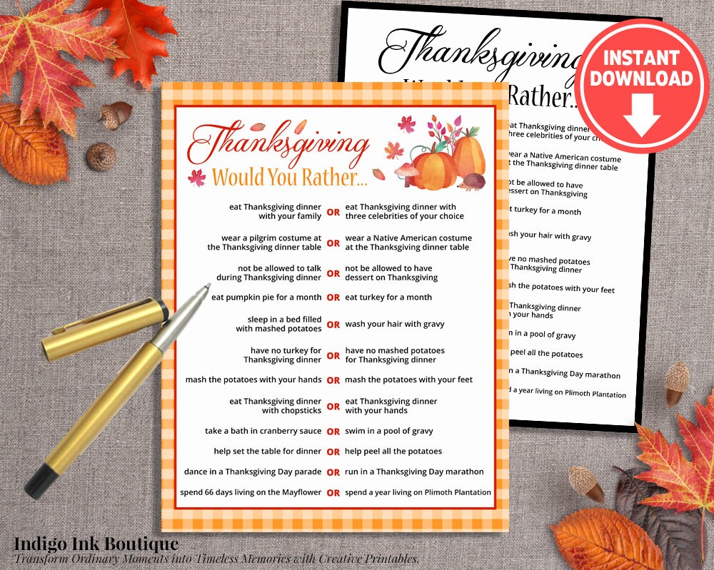 Would You Rather Thanksgiving Game Last Minute Thanksgiving - Etsy