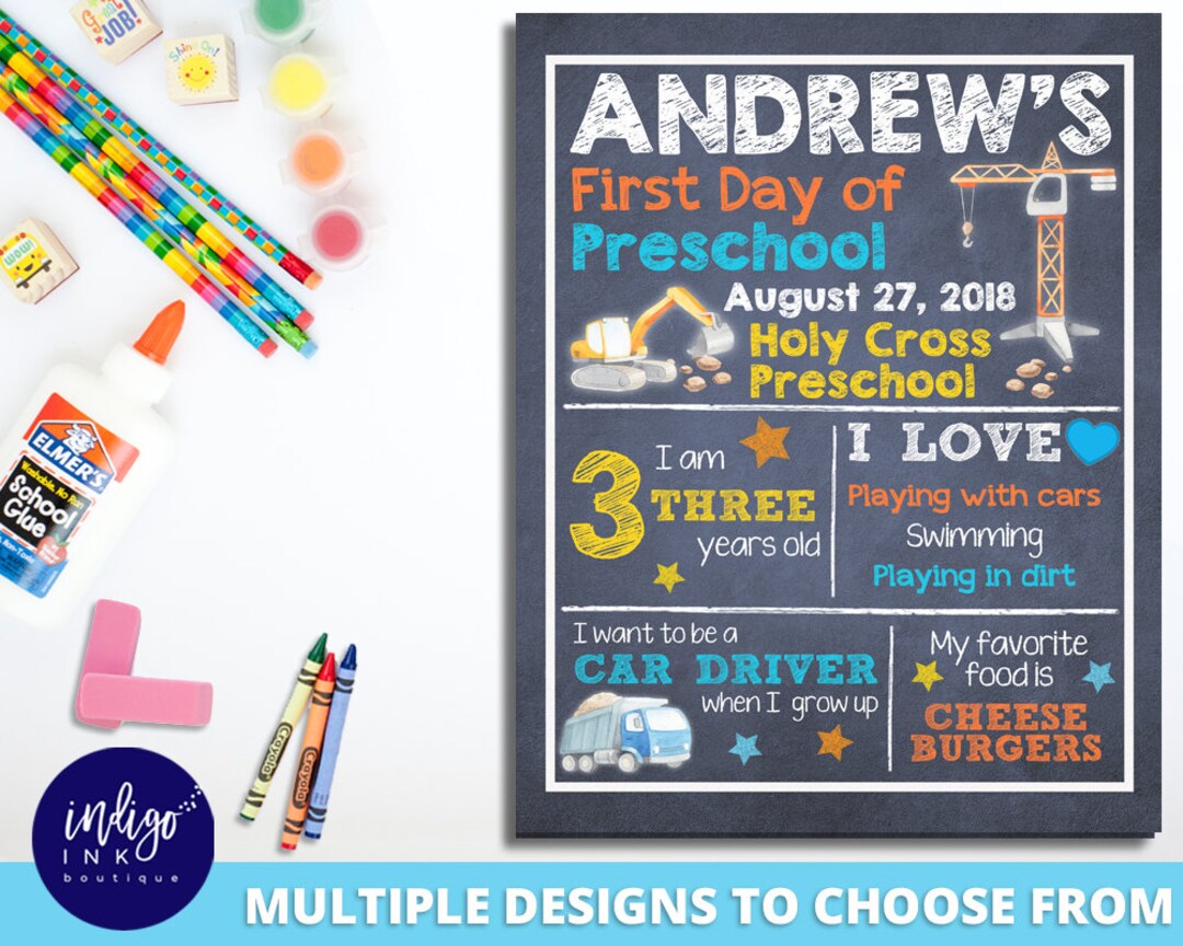 First Day of School Sign Custom Chalkboard | Preschool Personalized ...