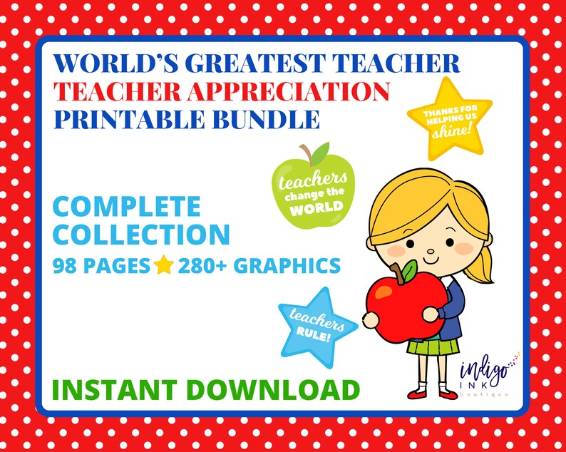 Teacher Appreciation Week Greatest Teacher Apple Printables | Etsy