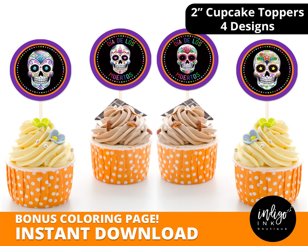 Day of the Dead Cupcake Toppers INSTANT DOWNLOAD | Dia De Los Muertos ...
