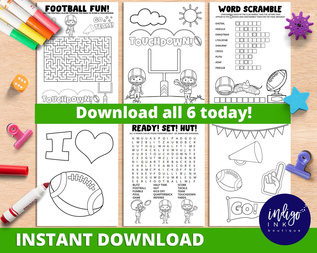 Football Activity and Coloring Pages INSTANT DOWNLOAD | Super Bowl ...