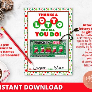 Christmas Lottery Ticket Holder INSTANT DOWNLOAD | Thank You Tag ...