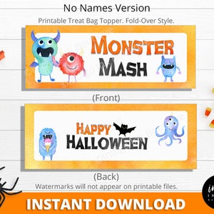 Candy Toppers INSTANT DOWNLOAD | Monster Bag Toppers | Halloween Favors ...