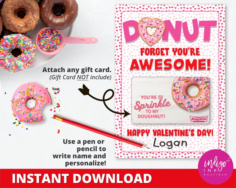 Valentines Day Donut Gift Card Holder INSTANT DOWNLOAD | Valentines ...