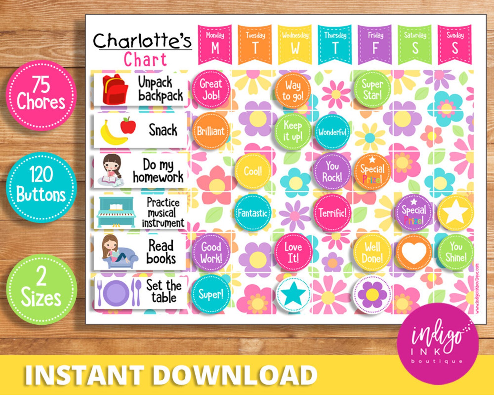 Child Reward Chart INSTANT DOWNLOAD Behavior Chart for Child | Etsy