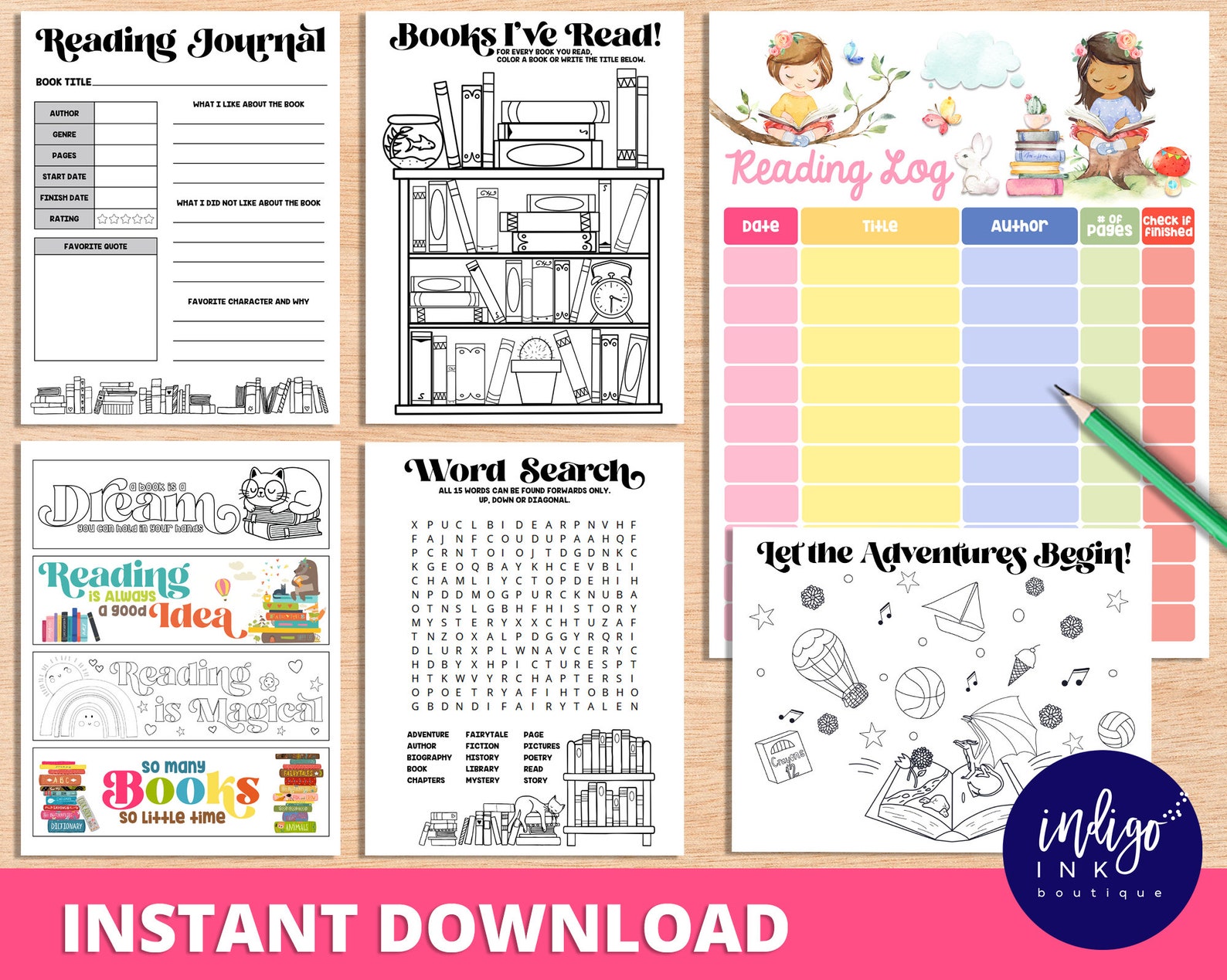 Kids Reading Log Bundle INSTANT DOWNLOAD | Kids Reading Chart | Book ...