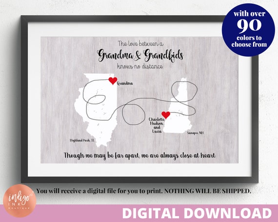Grandma Birthday Map Gift DIGITAL | Mothers Day Gift | Grandma Gift ...