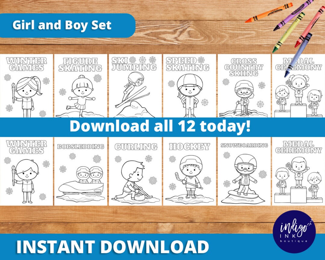 Winter Sports Coloring Sheets for Kids INSTANT DOWNLOAD | Sports ...