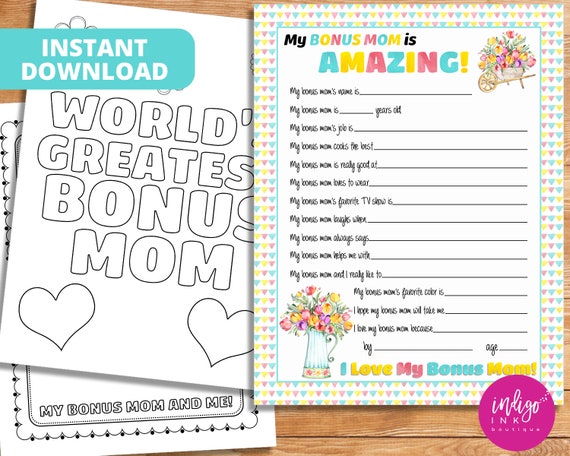 All About My Bonus Mom Kid Questionnaire INSTANT DOWNLOAD | Happy ...