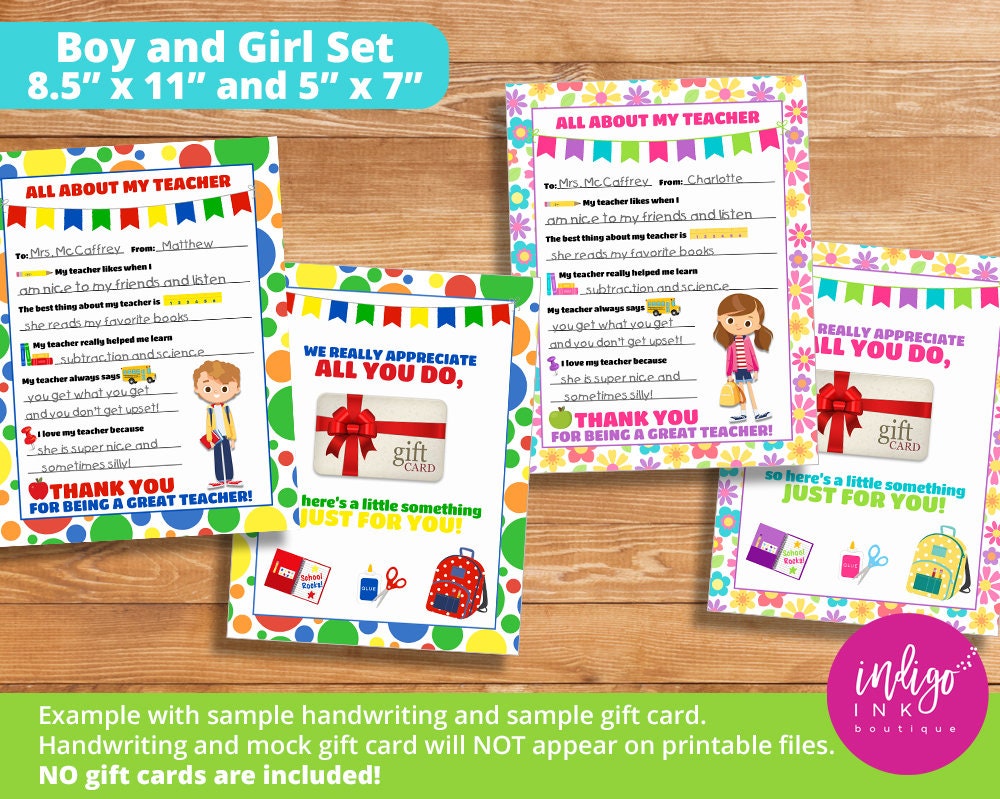 Teacher Appreciation Gift | All About My Teacher Gift Ideas | End of ...