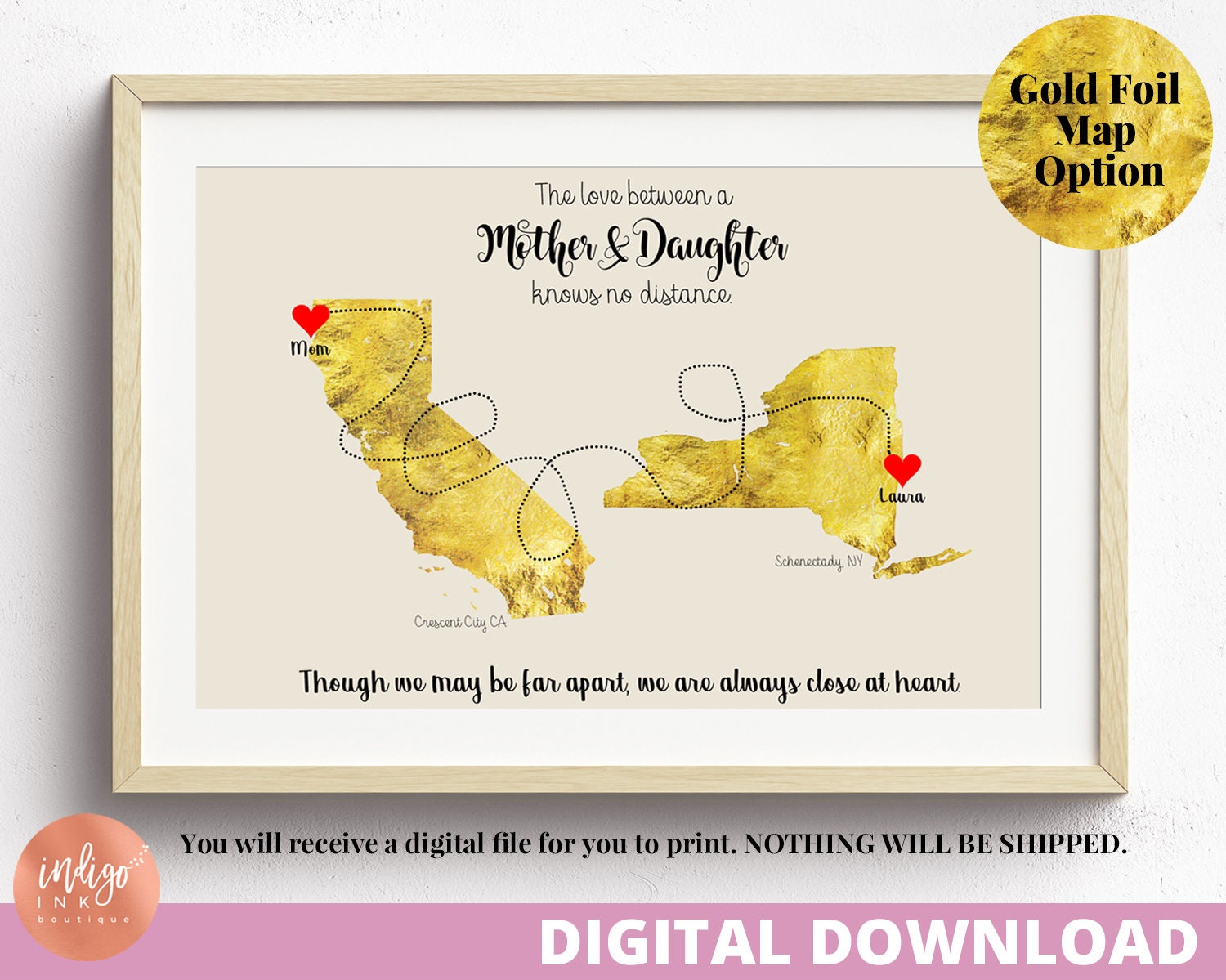 Miles Apart Personalized Map Gift DIGITAL Across the Miles - Etsy