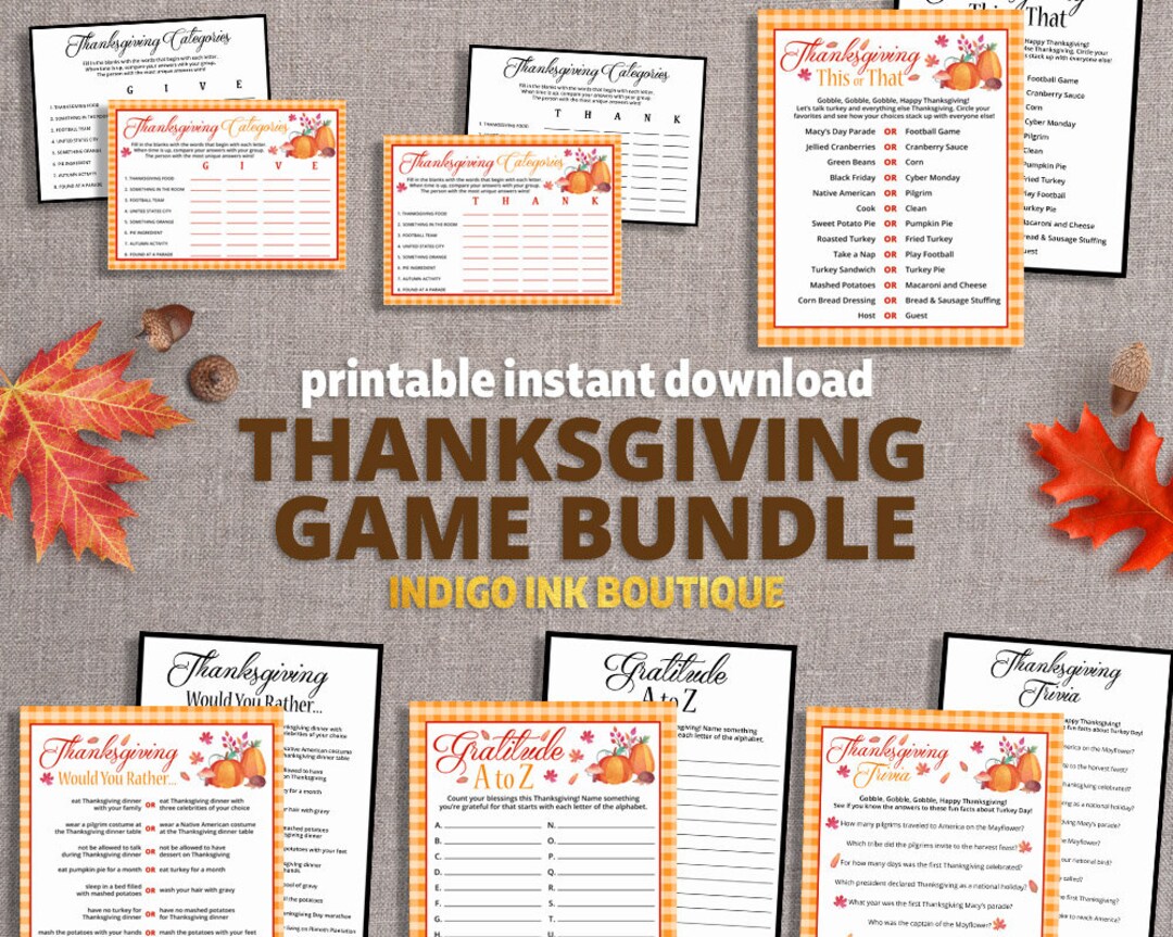 Thanksgiving Games Printable Bundle | 5 Thanksgiving Party Printable ...