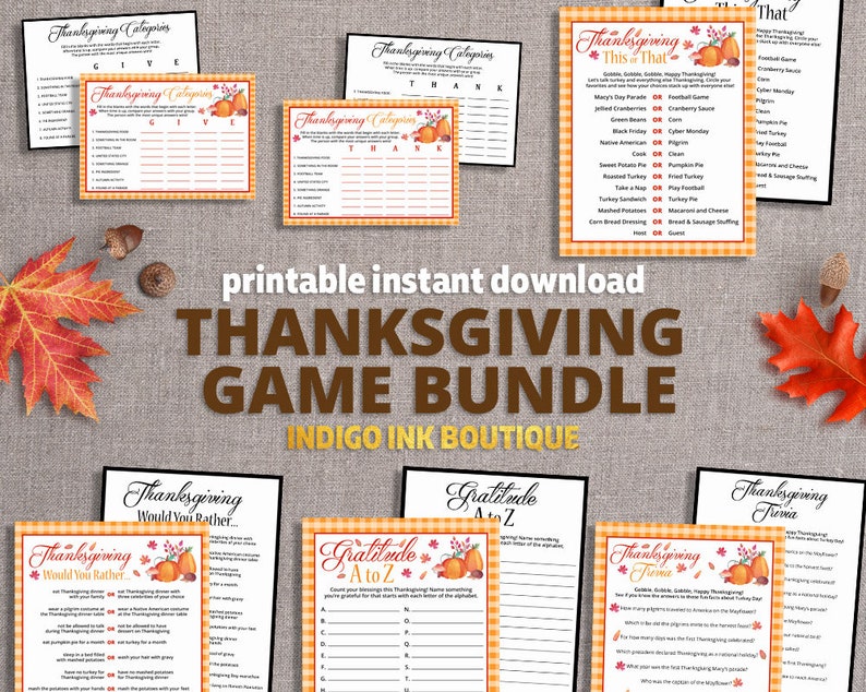 Thanksgiving Games Printable Bundle 5 Thanksgiving Party | Etsy