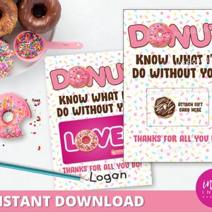 Donut Gift Card Holder INSTANT DONWLOAD | Teacher Gift Card Holder ...