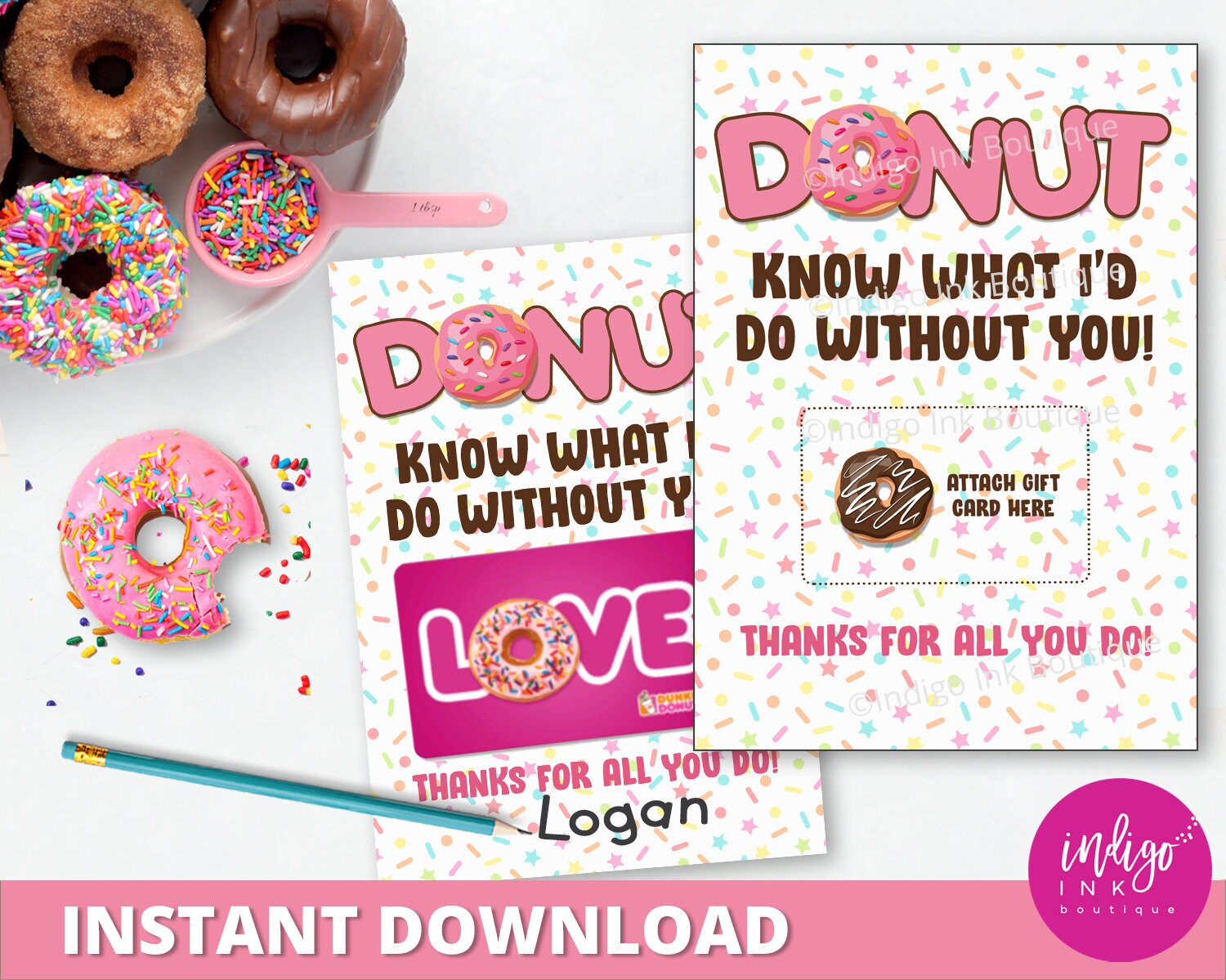 Donut Gift Card Holder INSTANT DONWLOAD Teacher Gift Card | Etsy