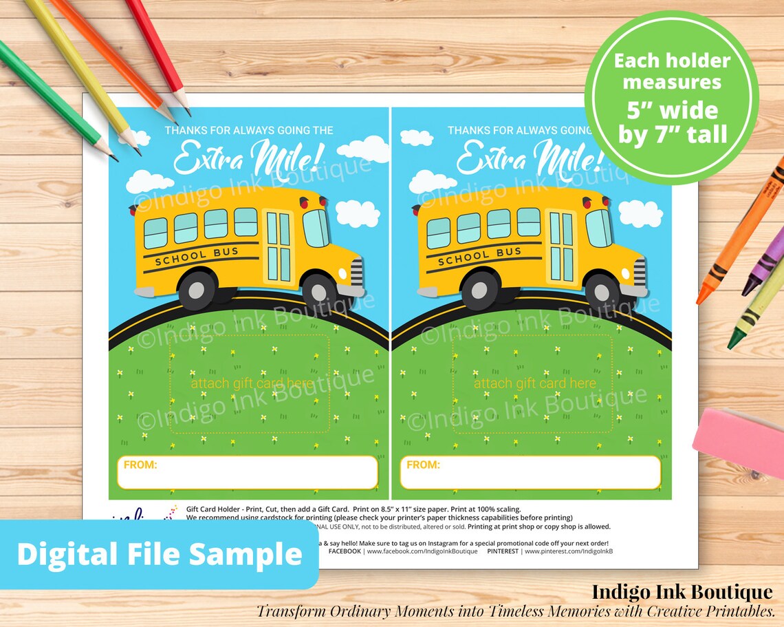 School Bus Driver Gift Card Holder INSTANT DOWNLOAD Thanks - Etsy