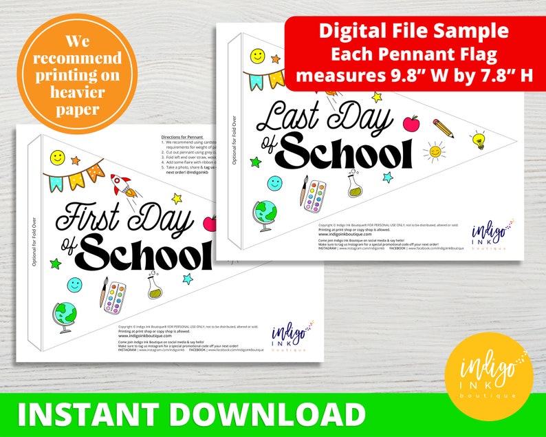 First Day of School Pennant Flags INSTANT DOWNLOAD Last Day - Etsy