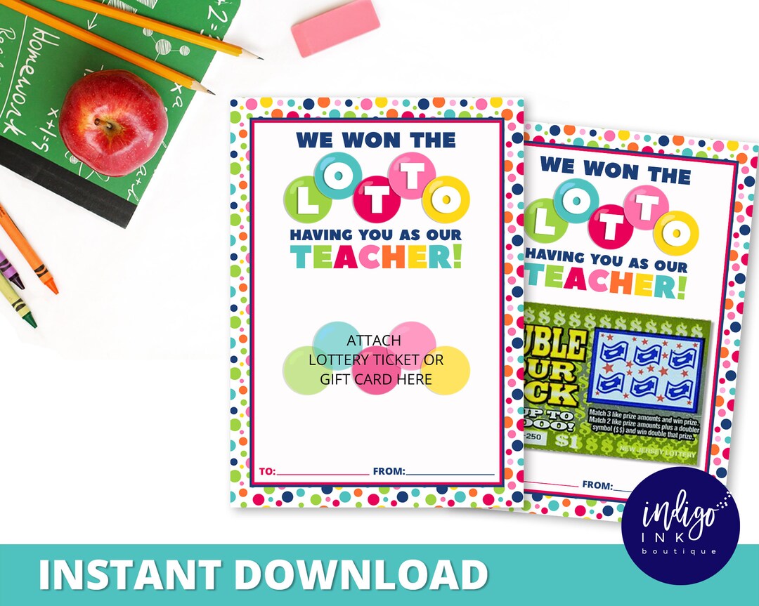 Lottery Ticket Holder Gift for Teacher INSTANT DOWNLOAD | Teacher ...