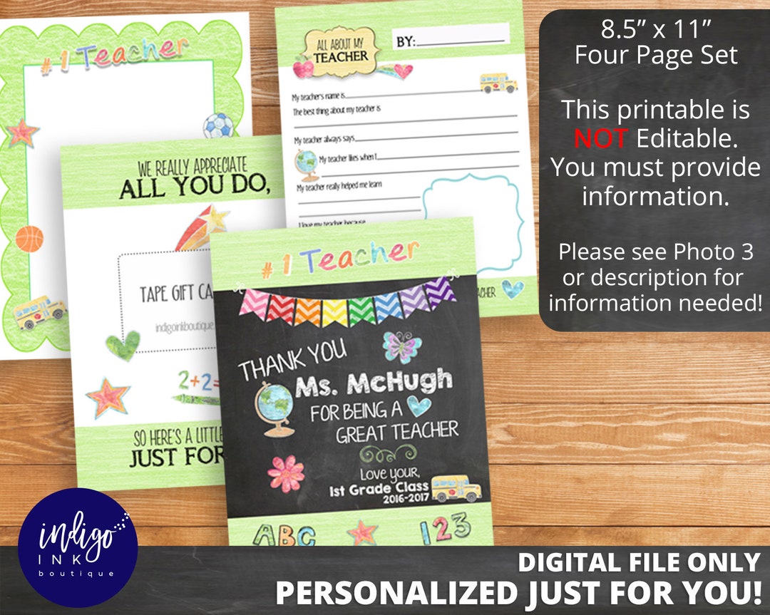 Teacher Thank You DIGITAL DOWNLOAD | Teacher Appreciation End of Year ...