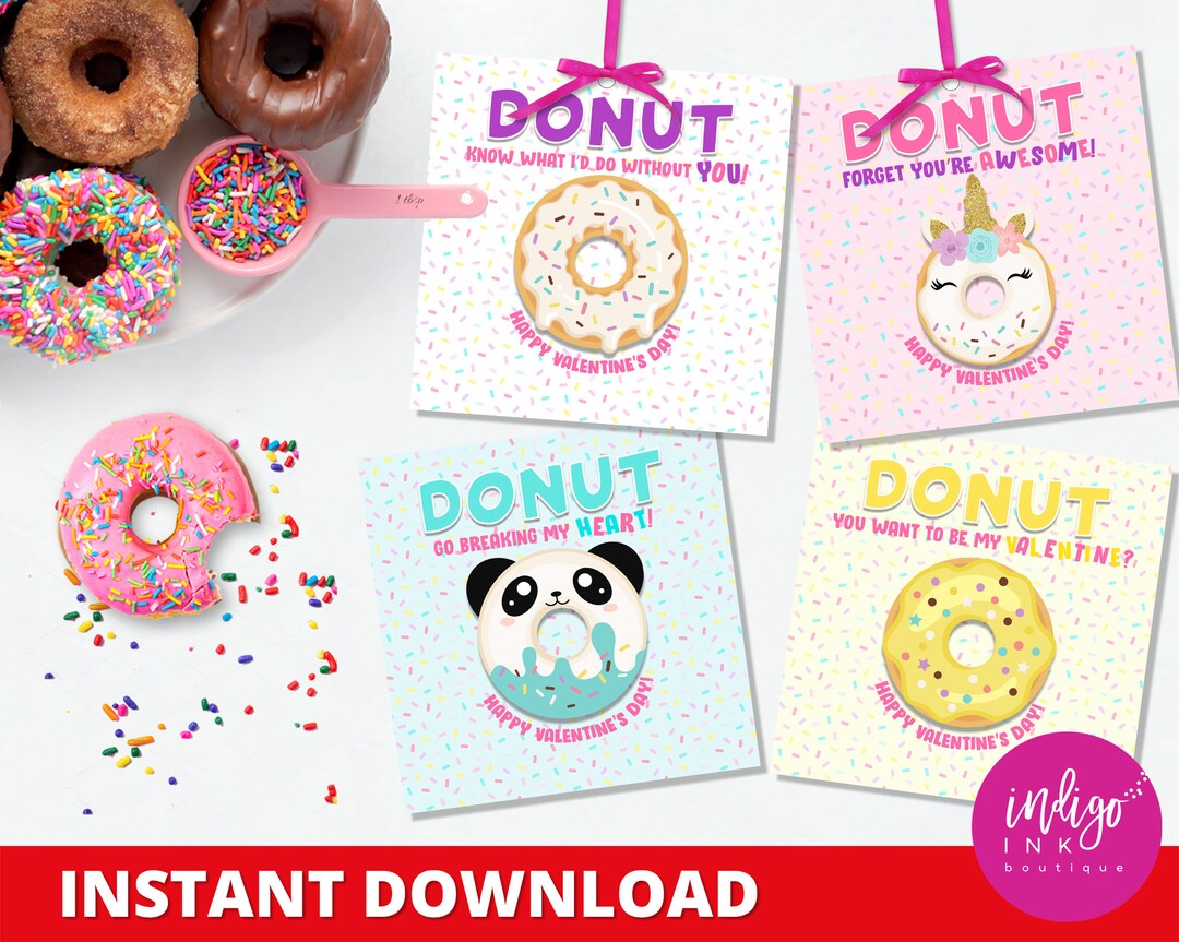 Donut Valentine Tags INSTANT DOWNLOAD | Printable Valentine Donut Tags ...