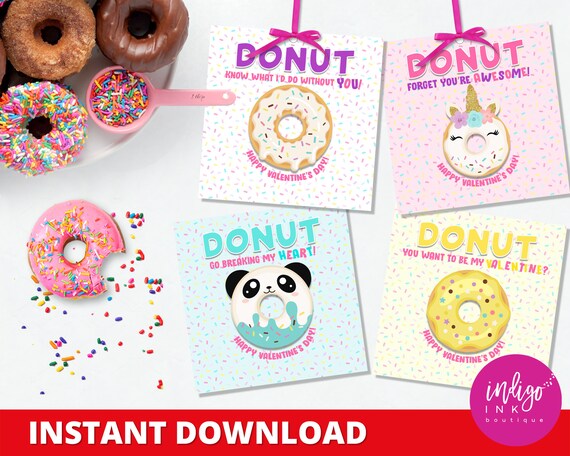 Donut Valentine Tags INSTANT DOWNLOAD | Printable Valentine Donut Tags ...