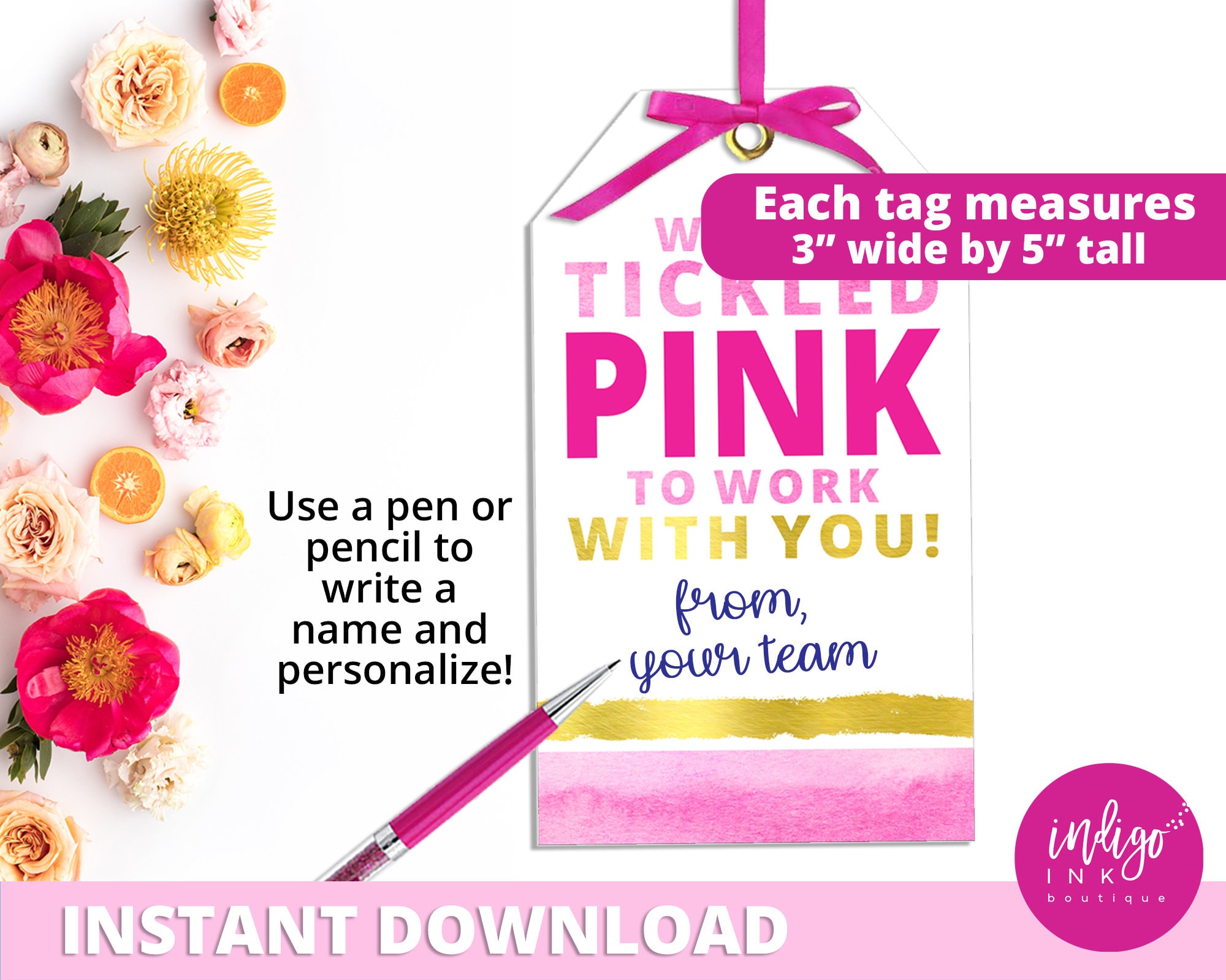Employee Gift Tag INSTANT DOWNLOAD | We Are Tickled Pink to Work With ...