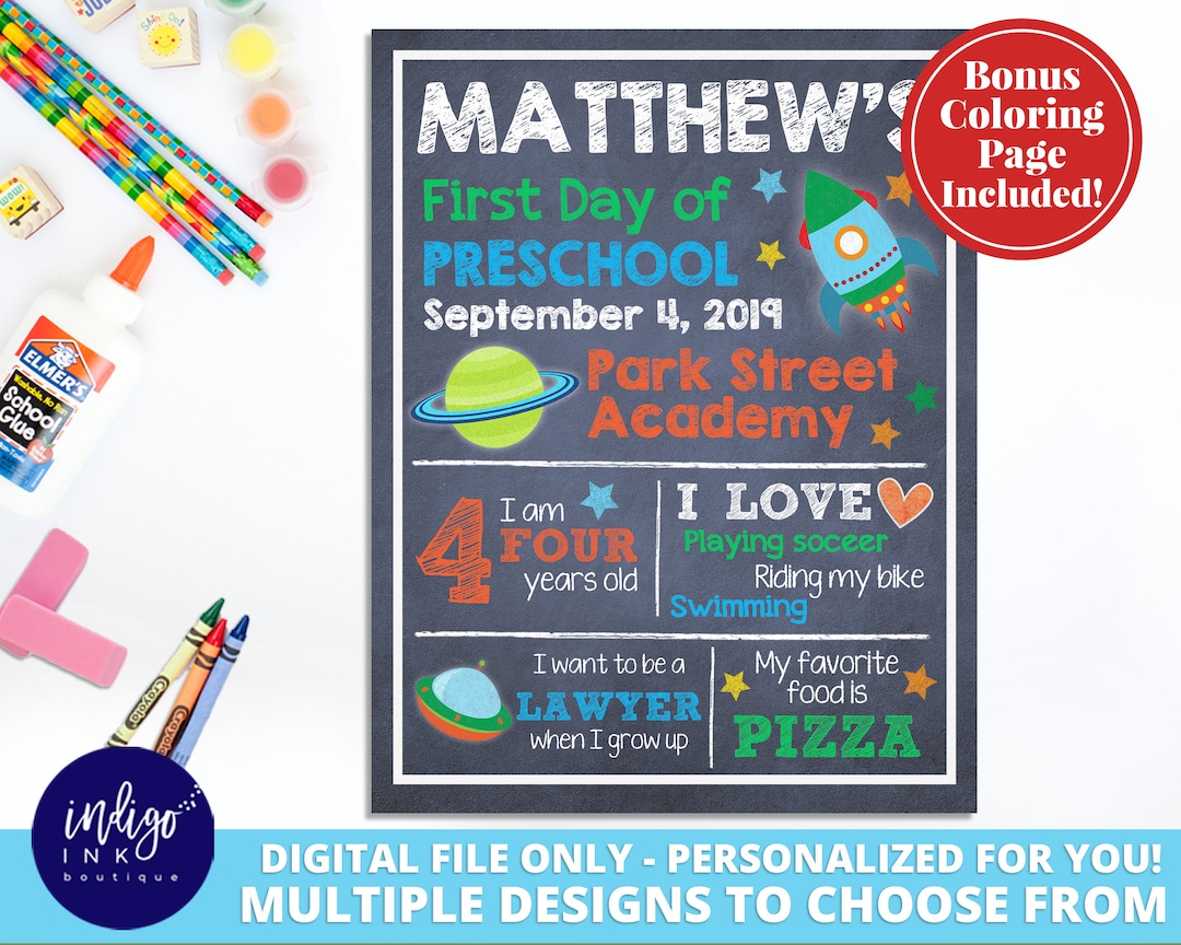 First Day of School Sign Custom Chalkboard DIGITAL DOWNLOAD | 1st Day ...