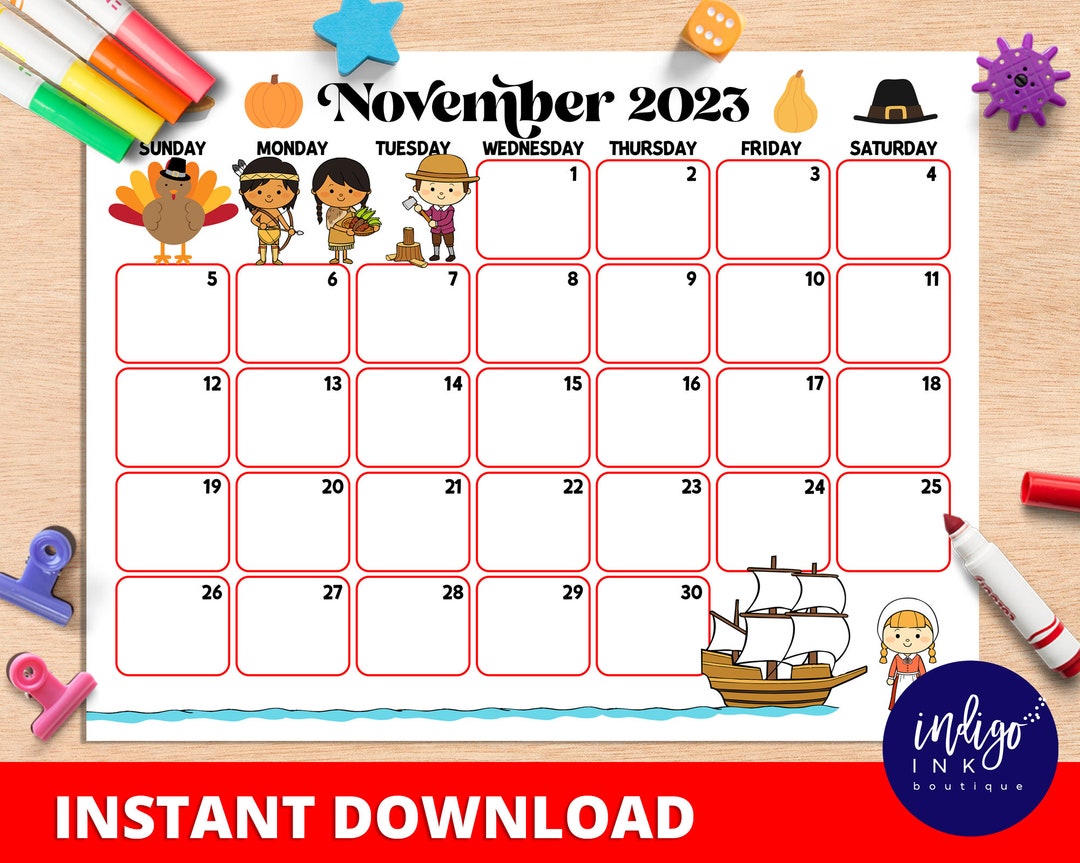 November Calendar INSTANT DOWNLOAD Monthly Planner Digital - Etsy