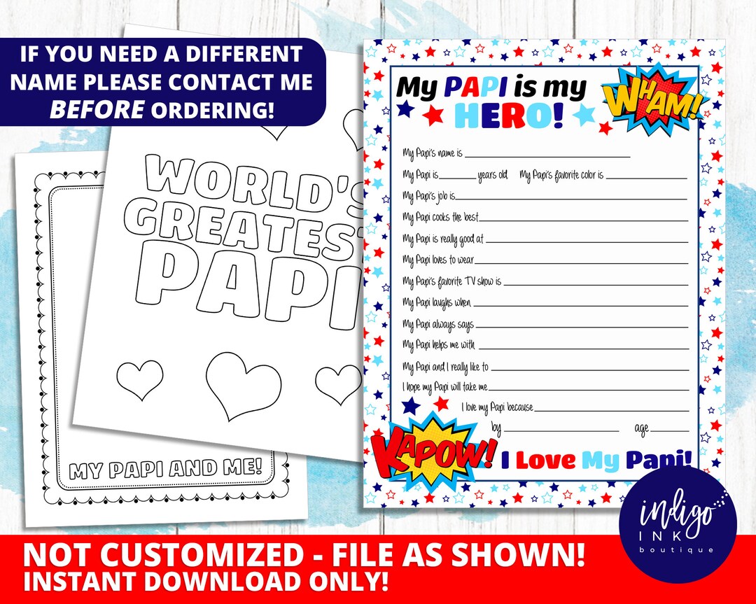 All About My Papi INSTANT DOWNLOAD | My Papi is My Hero Father's Day ...