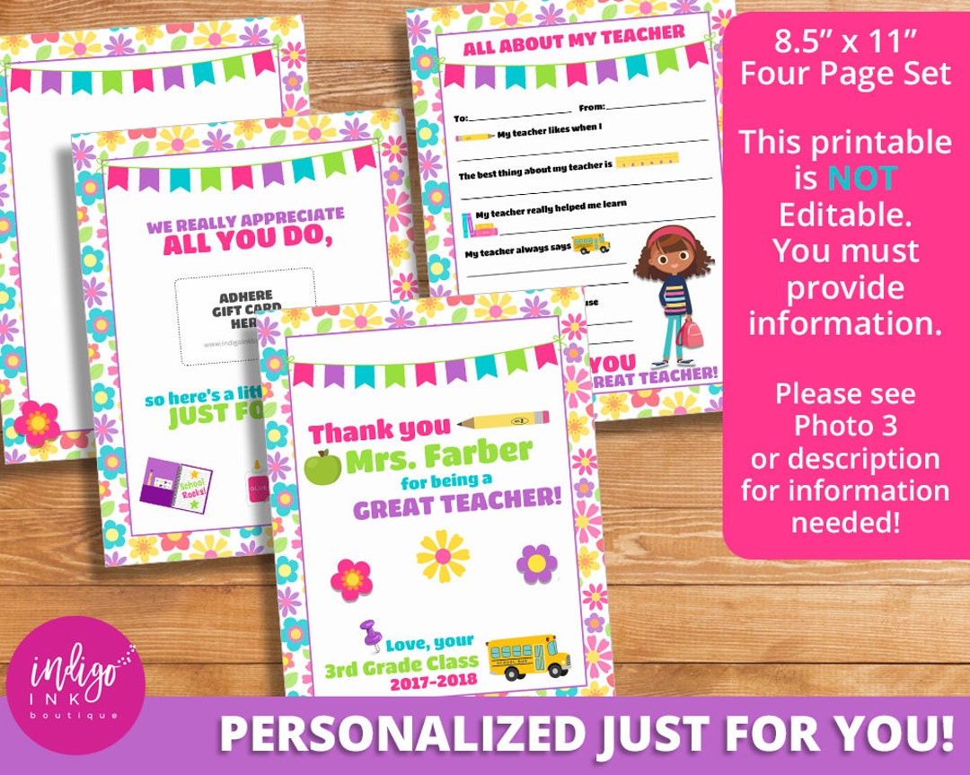 All About My Teacher Printable PERSONALIZED DIGITAL DOWNLOAD | Teacher ...