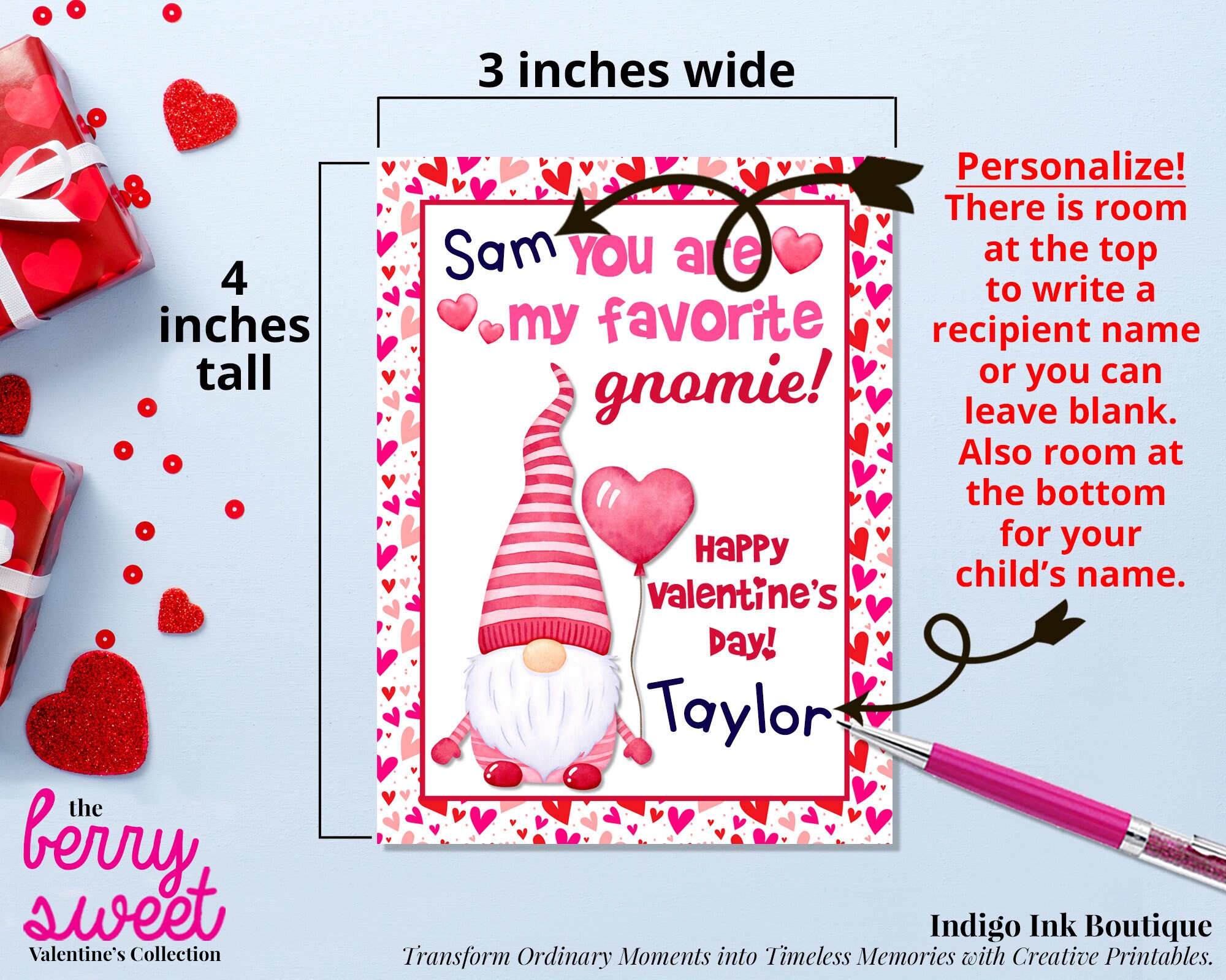 Gnomes Valentines Cards INSTANT DOWNLOAD Printable Valentine | Etsy