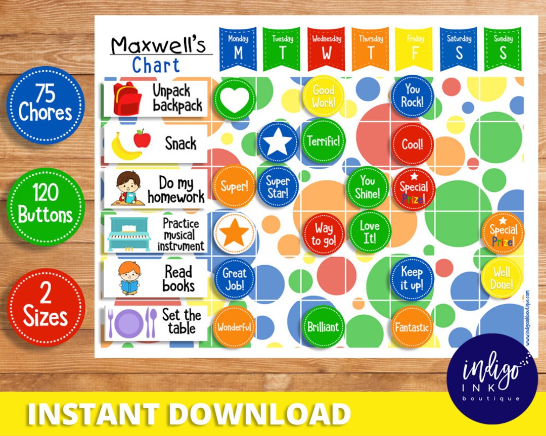 Chore Chart for Kids | Behavior Chart | Childs Chore Chart | Kids Chore ...