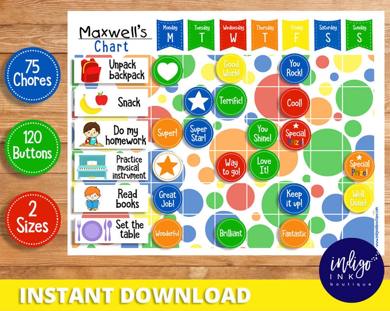 Reward Chart INSTANT DOWNLOAD Printable Task Chart Childs - Etsy