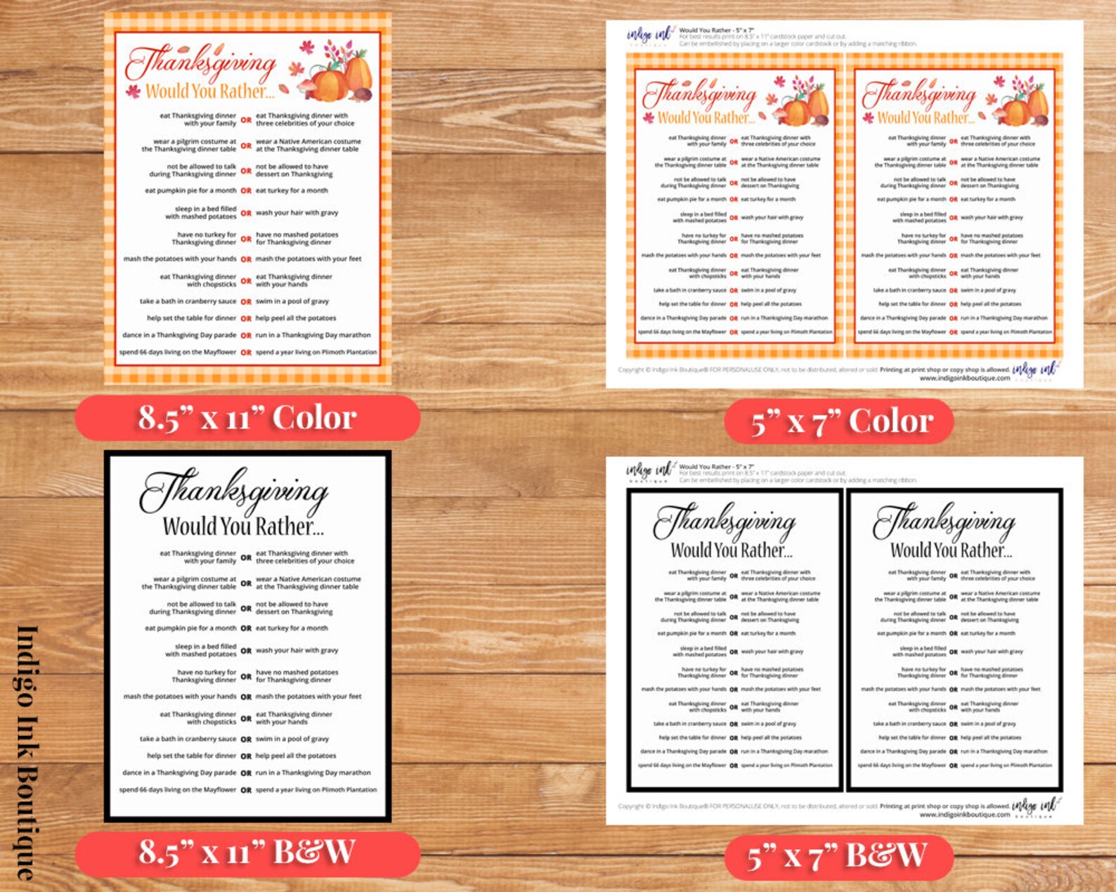 Would You Rather Thanksgiving Game Last Minute Thanksgiving - Etsy