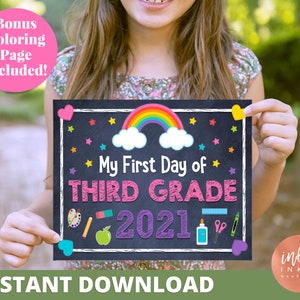 First Day of Third Grade Printable School Sign INSTANT | Etsy