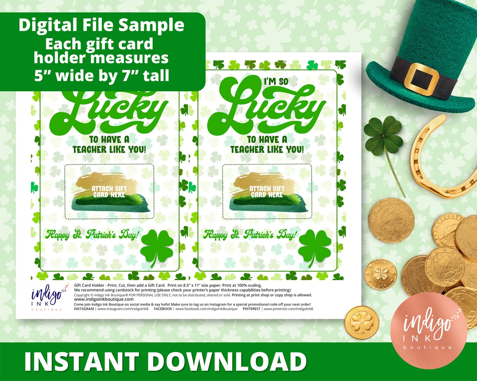 St Patricks Day Gift Card Holder INSTANT DOWNLOAD | Lucky to Have You ...
