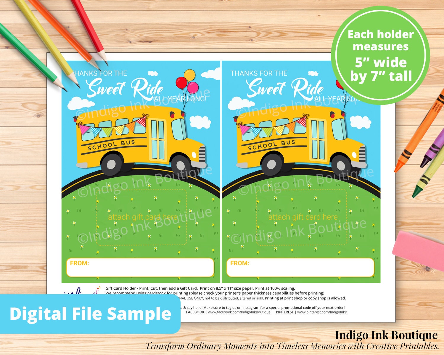 School Bus Driver Gift Card Holder INSTANT DOWNLOAD | Thanks for the ...