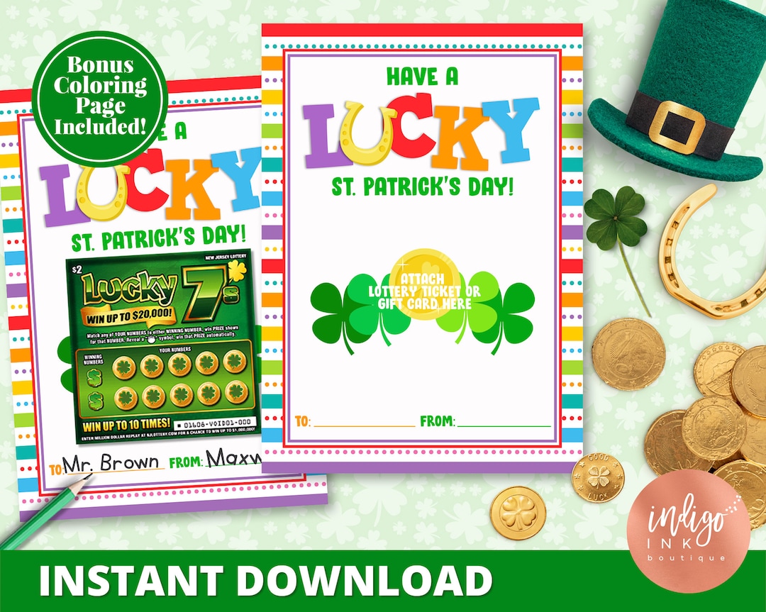 Lucky St. Patrick's Day Lottery Ticket Holder INSTANT DOWNLOAD | St ...